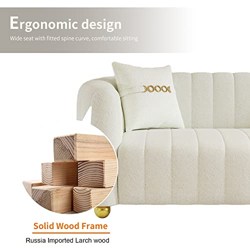 Kadway Lambswool Sofa for Living Room, 84" Mid-Century Modern Beige Couch, Luxury Loveseat Sofa Couch, Sectional Love seat Sofa Couch with Gold Legs, Upholstered Sofa for Apartment Bedroom Home Office