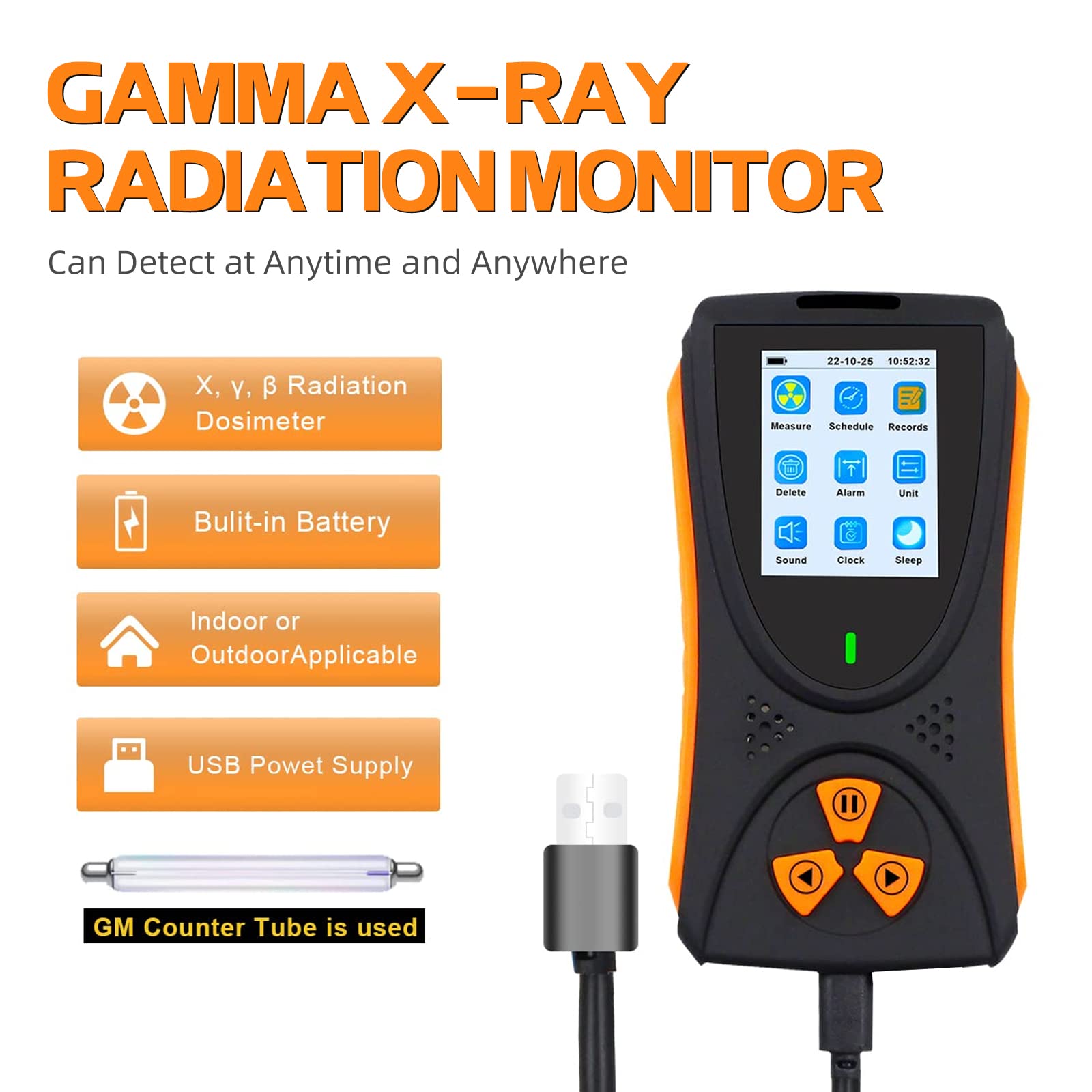 Geiger Counter Nuclear Radiation Detector, Portable High Accuracy Radiation Dosimeter, Handheld Beta Gamma X-ray Radiation Monitor with Backlight LCD Display, Battery Powered