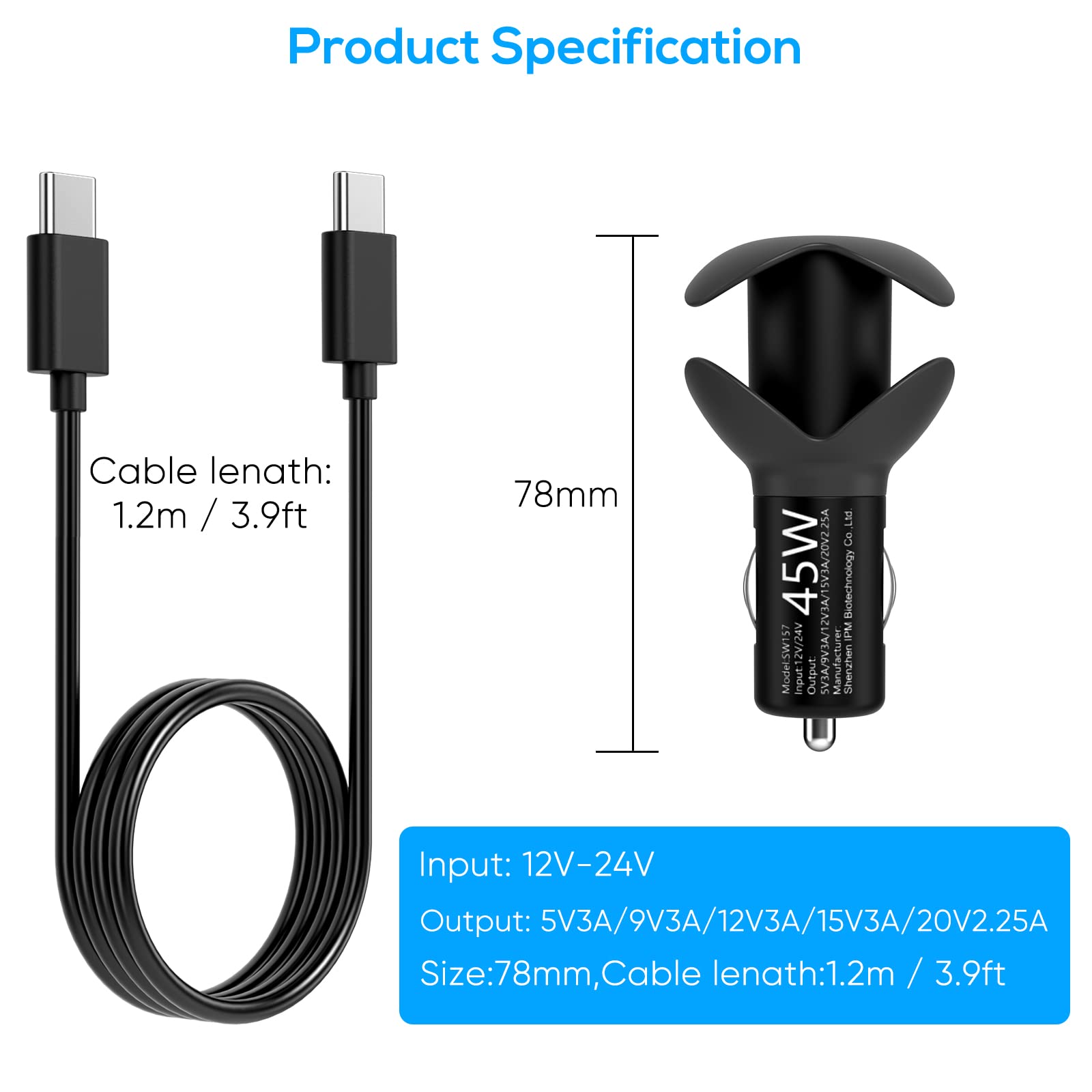 Fast Car Charger for Steam Deck with Winding Cable Device, MENEEA 45W PD 3.0 Mini Charger with 3.9ft USB C Charging Cable, Accessories for Steam Deck/Nintendo Switch/Lite/PS5 Controller/Phone/Tablet