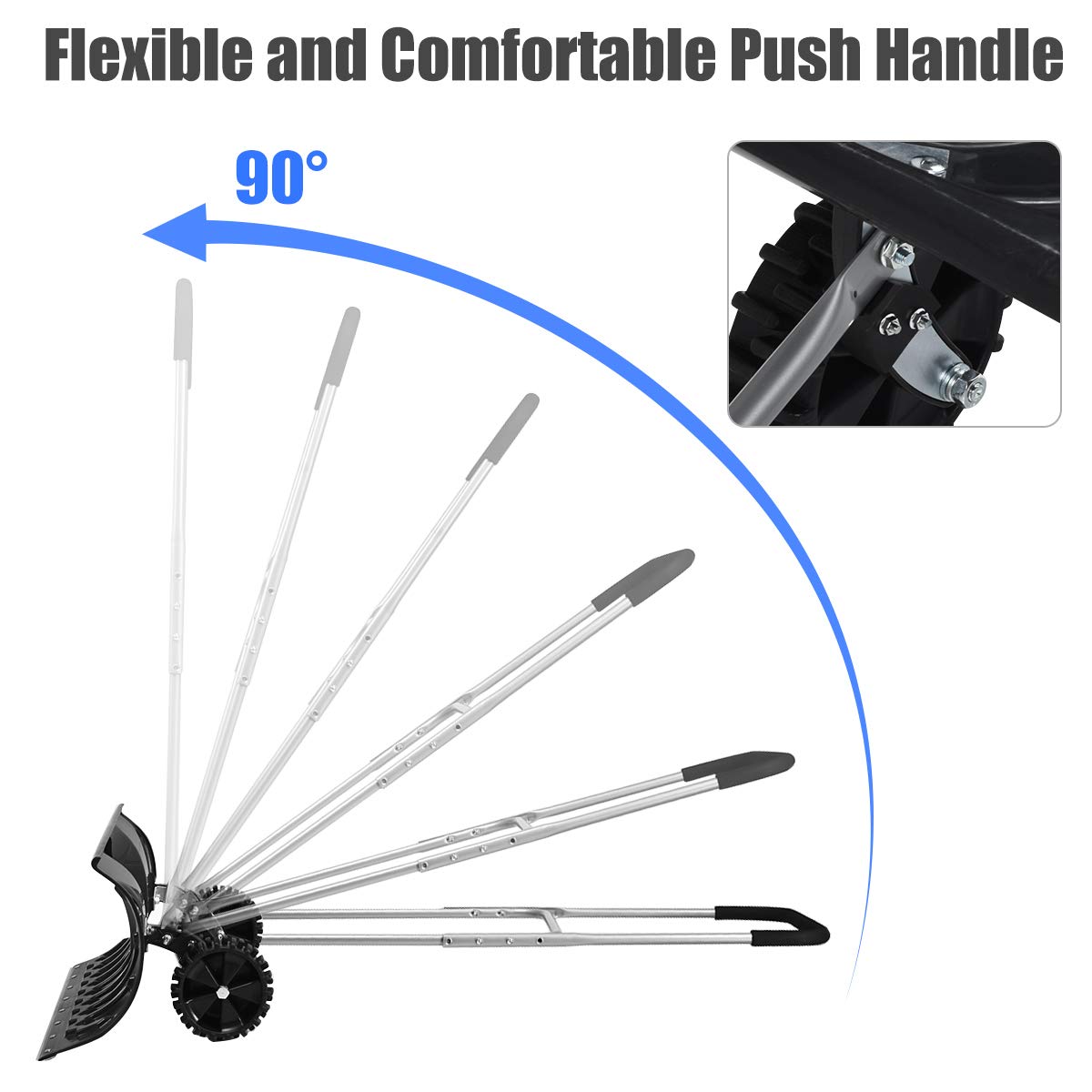 GYMAX Snow Shovel, Rolling Snow Pusher for Driveway, Heavy Duty Snow Plow Shovel with 26β Wide Blade, Built-in Wheels & Adjustable Handle, Wheeled Ergonomic Snow Removal Tools