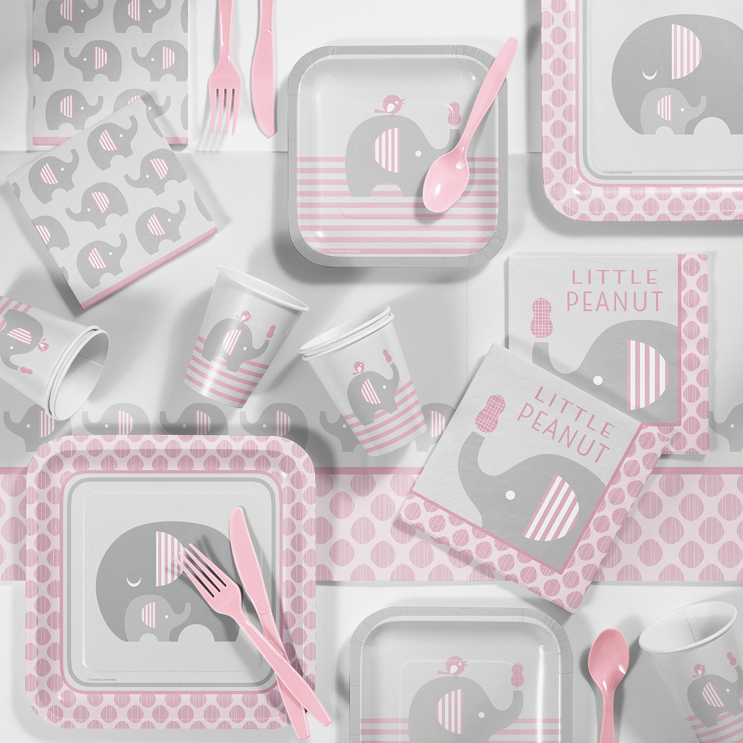 Creative Converting Little Peanut Girl Elephant Baby Shower Tableware Kit, 71 Pieces, Pink
