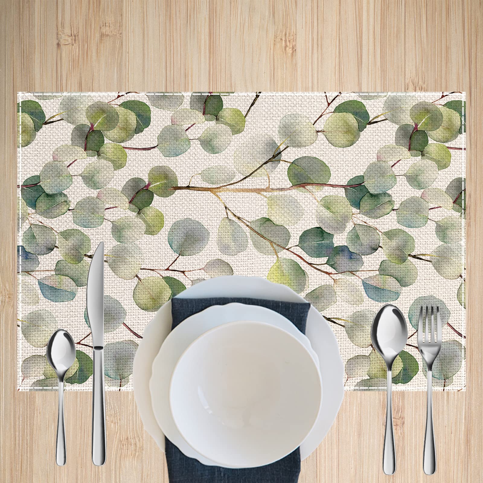 EDDERT Eucalyptus Table Runner Spring Summer Anniversary Leaf Greenery Holiday Sage Green Table Decorative Celebration Party Holiday Decor (13*72)