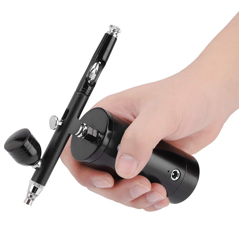 EVGATSAUTO Aluminum Barber Compressor, 0.3mm Black Mini Air Compressor Spray Gun Airbrush Set 7CC Capacity Set