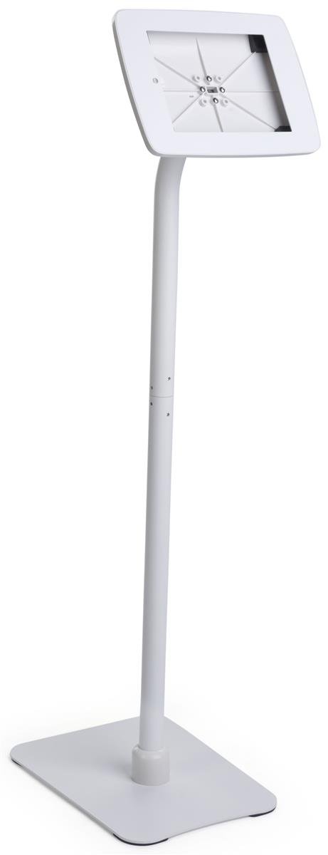 Displays2go White Retail Stand for iPad, Steel & ABS Plastic, Rotating & Tilting, Covered Home Button β White (TABFLWH)