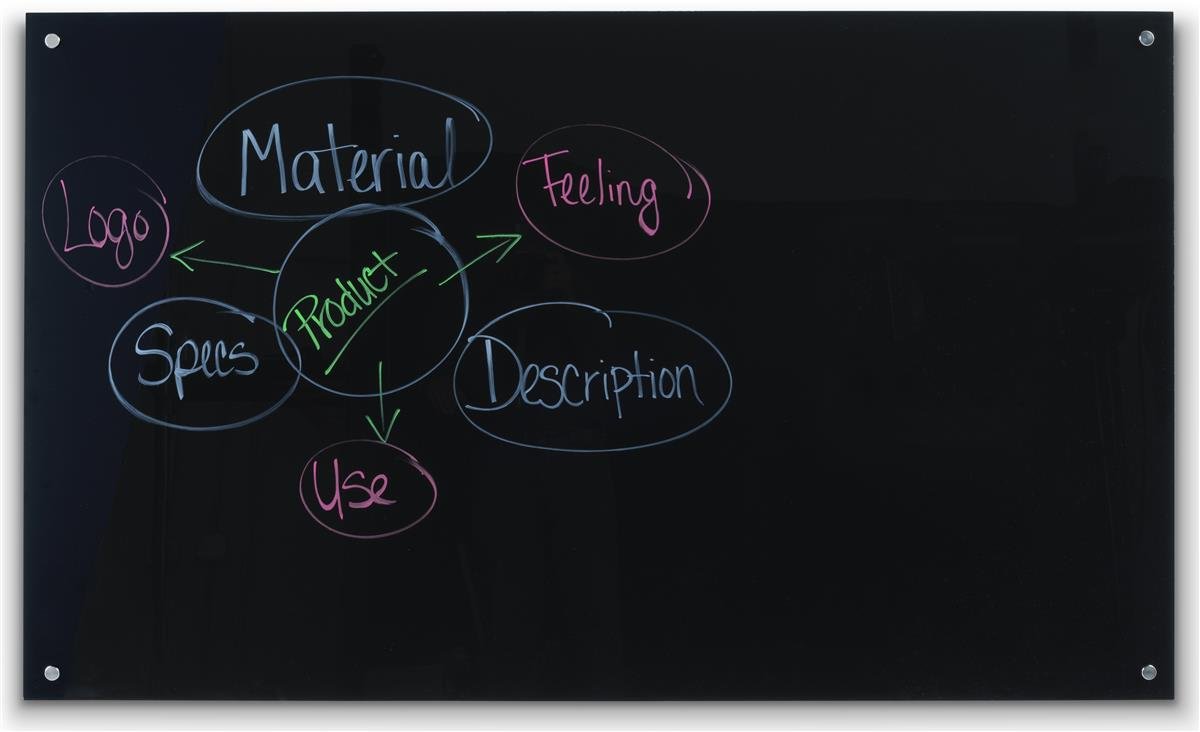 Displays2go, Glass Blackboard, Tempered Glass Construction, Magnet Receptive, Frameless Design – Black Finish (GB3660SBK)