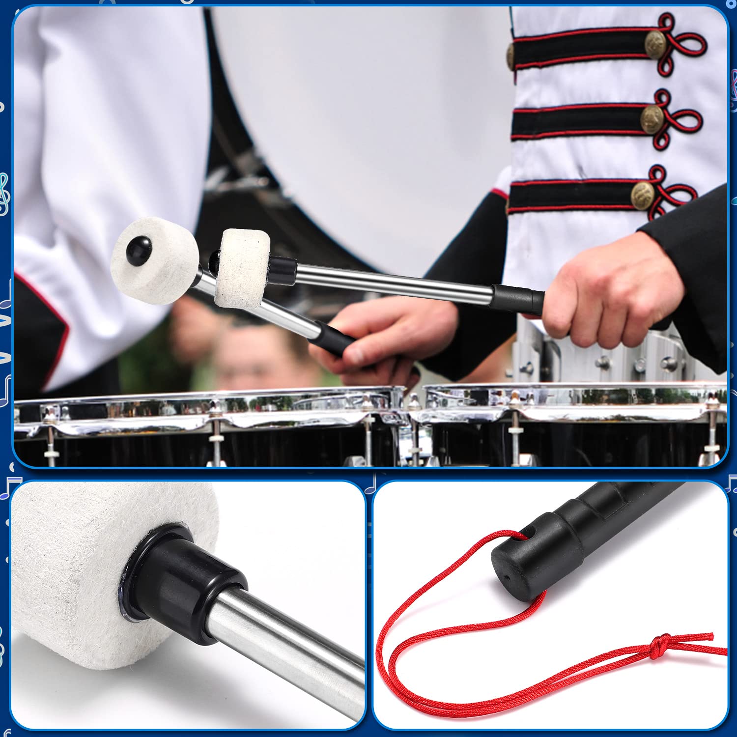 Facmogu 2PCS Felt Bass Drum Mallets, Beige White Felt Mallets Sticks with Stainless Steel Handle, Wool Felt Head Instrument Percussion Accessory for Marching Band Bass Drum