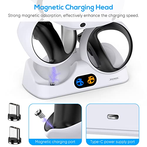 Fast Charging Stand for PS VR2 Sense Controller, Dual Charger Dock Station for Playstation VR2 with Headset Display Mount&LED Light&2 USB-C Magnetic Connector/Cable, Controller Accessories for PSVR2