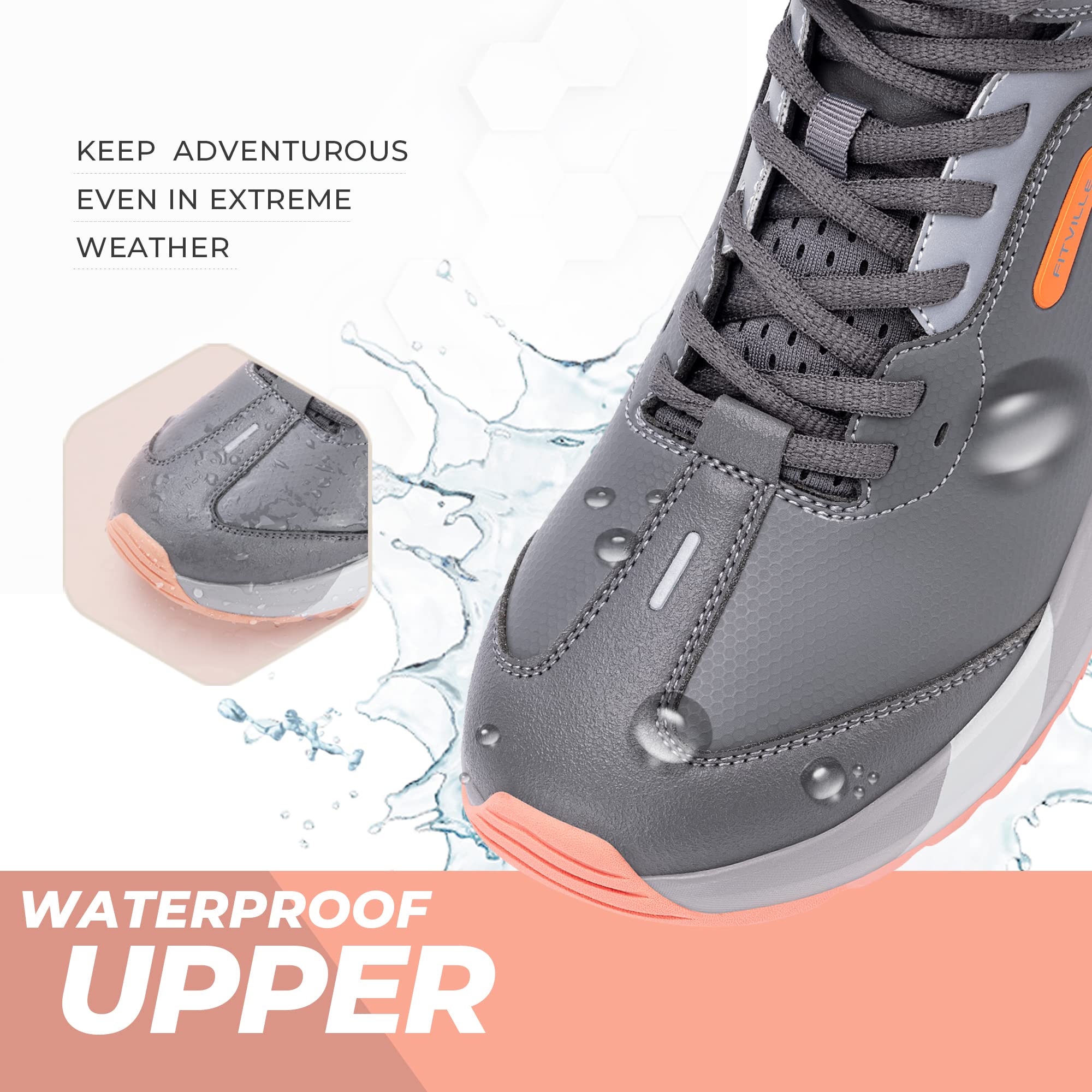 FitVille Extra Wide Womens Hiking Boots High Top Outdoor Waterproof Trekking Work Boots Soft Toe with Arch Support-Rugged Core(Grey, 9 X-Wide)