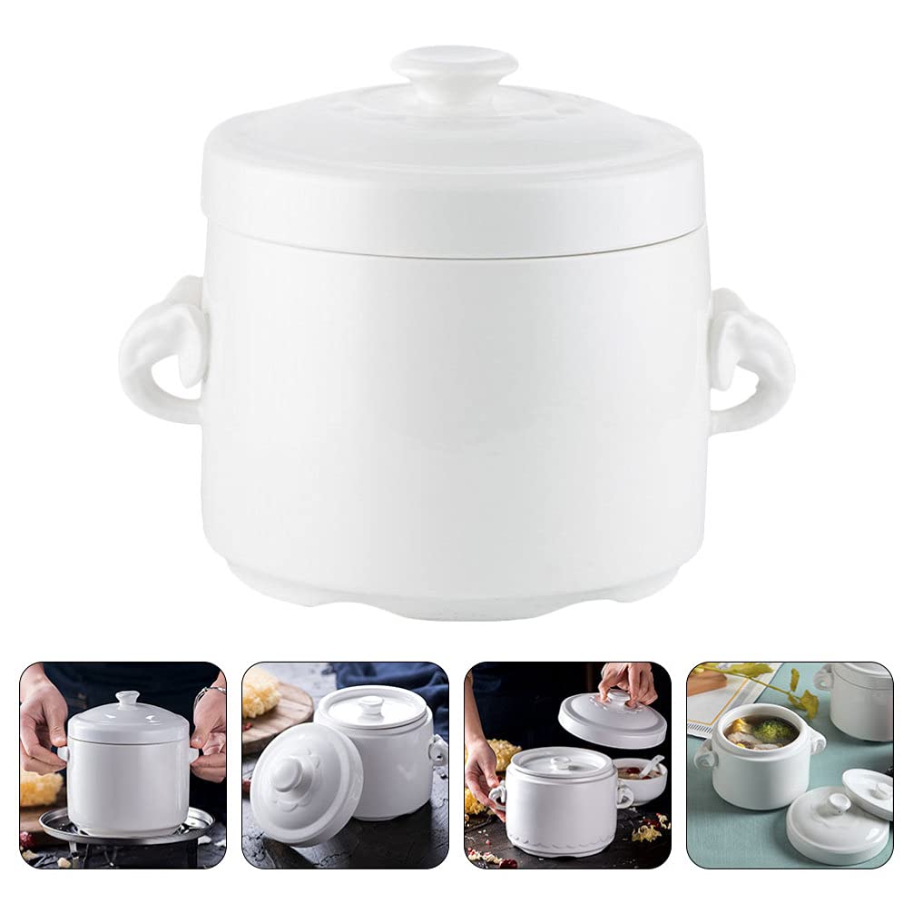 Hemoton Stew Pot Small Ceramic Stew Pot Miso Soup Bowl With Lid Chinese Style Bowl For Birds Nest Tonic Noodle Soup Salad Pasta - 9.3Oz(275ml)