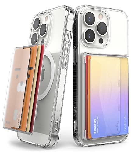 Ringke Magnetic Side Slot Card Holder for Phone Case, Business Card Holder for Back of Phone, ID Credit Card Wallet Compatible with Magsafe, and iPhone 14, 13, 12, Pro Max Mini - Clear Mist