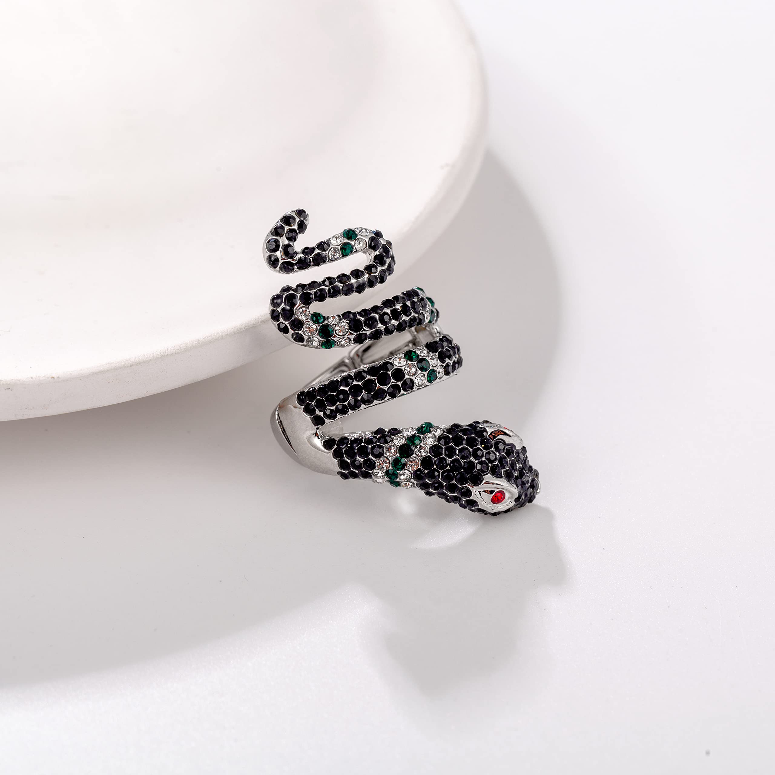 Ecesha Spiral Wrap Crystal Snake Vintage Chunky Cluster Rhinestone Stretch Statement Cocktail Rings for Women (Red)