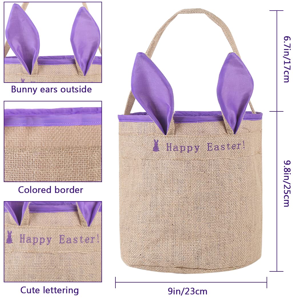 Faylapa Easter Egg Hunt Basket for Kids, Bunny Bag with Fluffy Ears- Partys Celebrate Decoration Eggs Candy Gifts 2Pcs Carry Bucket