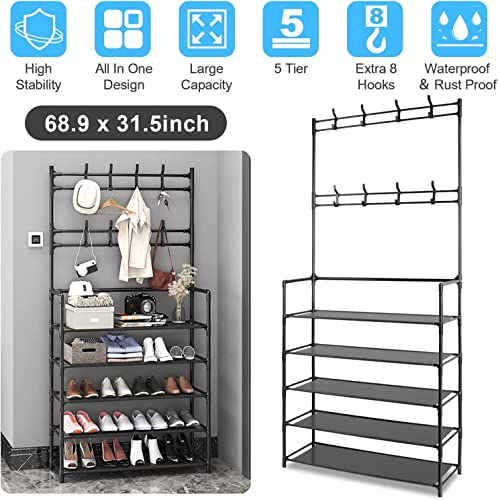 Liwarace Metal Clothing Rack,Clothes Garment Coat Rack with Bottom Shelf, Clothing Rack for Hanging Clothes, Coats, Skirts, Shirts, Sweaters, Black