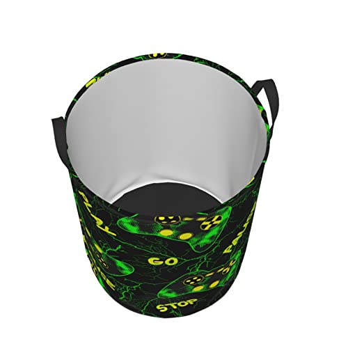 TIXYFAN Abstract Game joysticks Cool Grunge Green Laundry Hamper with Handle Laundry Basket Foldable Durable Clothes Hamper Laundry Bag Toy bin for Bathroom Bedroom Dorm Travel