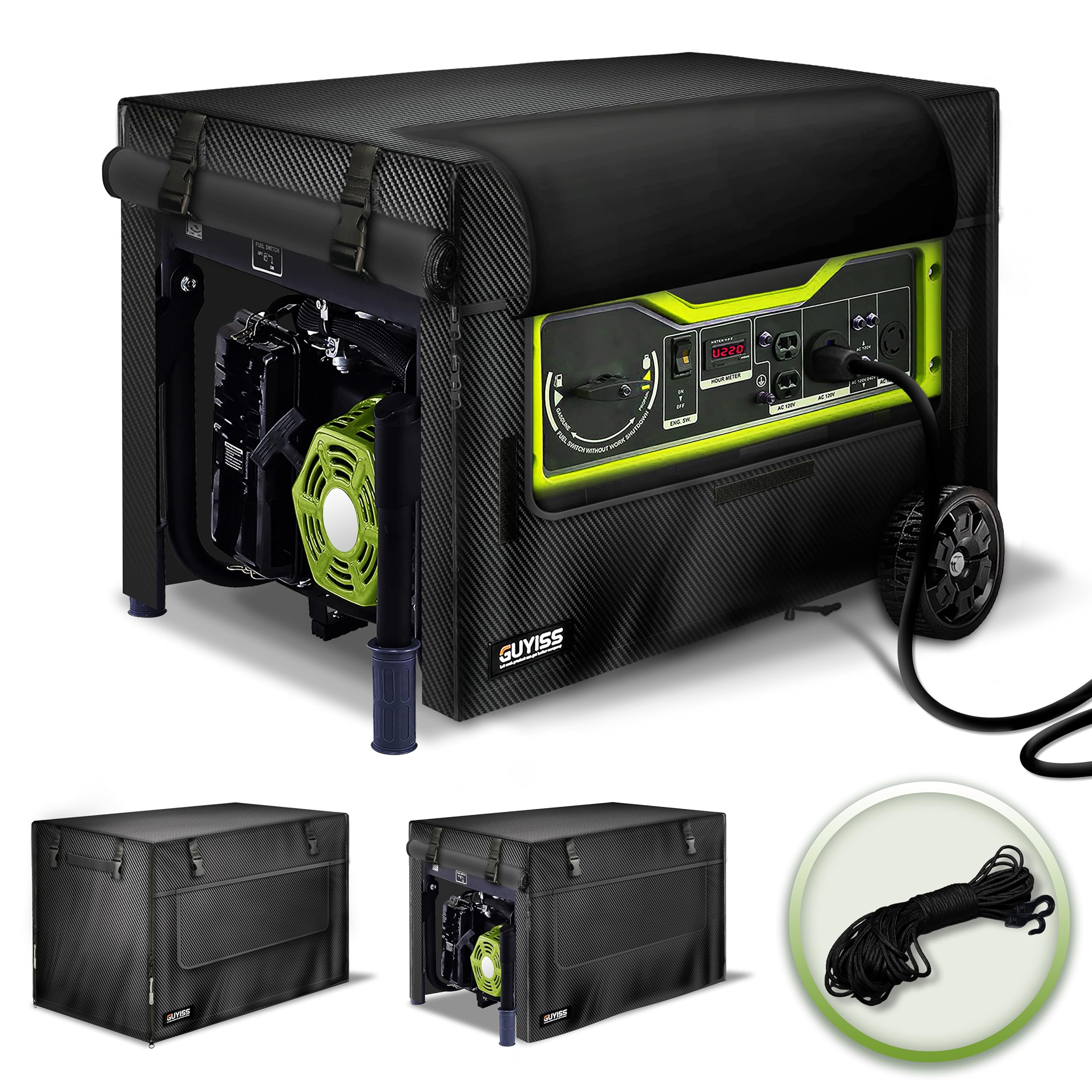 GUYISS Generator Running Cover with Windproof Elastic Cord and Visual Operation Window, 32 "Lx24 "Wx24 "H For Most 5000-10000W Frame Type Generators, Tear Resistant, Black (Patent)