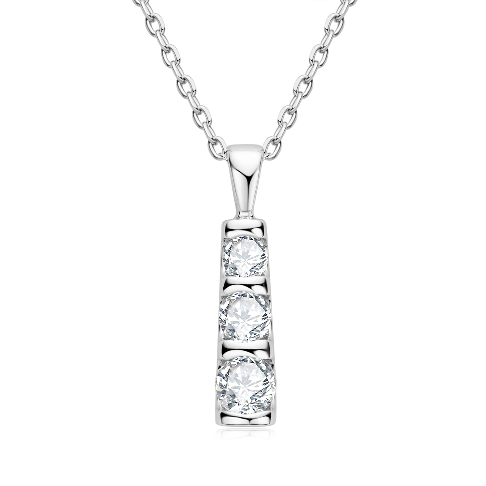 DYUNQ Moissanite Necklace Sterling Silver, Lab Created Diamond Necklaces for Women White Gold Plated 3 Stone Pendant, 18 to 20 Inch
