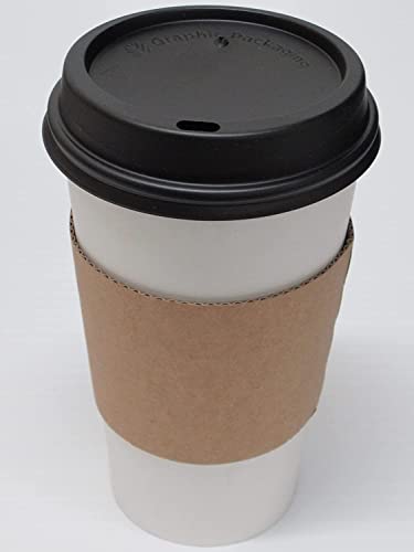 Decony Disposable Coffee Cups With Lids , Sleeves 16 oz. White Paper Coffee Cups with Black Dome Lids travel To Go Cups - 100 sets