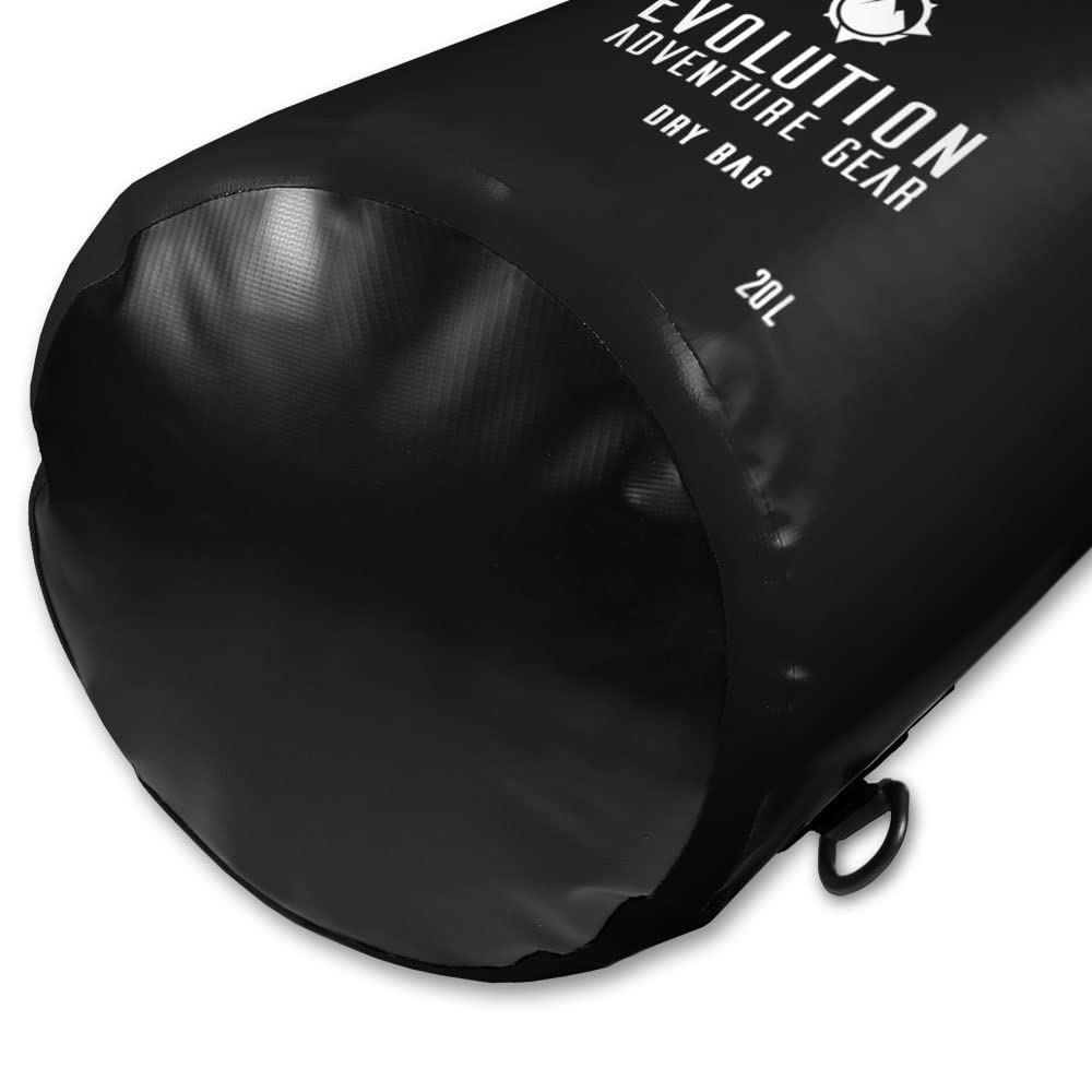 EVOLUTION Floating Waterproof Dry Bag – Professional Adventure Gear – Roll Top Compression Sack for Kayaking, Rafting, Boating, Hiking, Fishing, Camping, Outdoors – Waterproof Phone Case – 20L Black