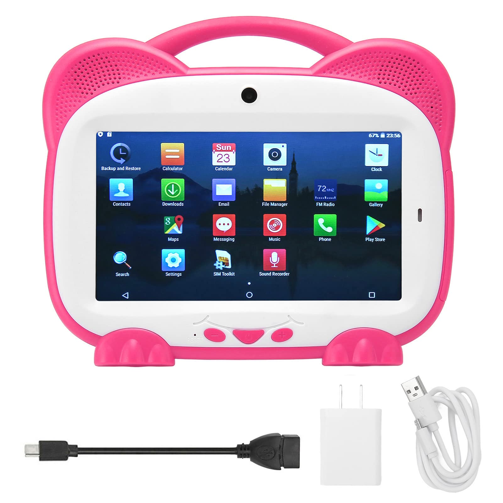DAUZ Kids Tablet, HD 1080P 5500mAh 7 Inch Quad Core Kids Touch Tablet for Android 10.0 (Pink)