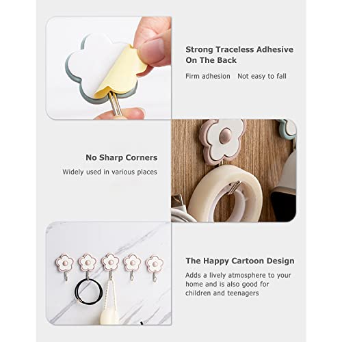 Ristpal [5 Pack] Cute Floret Utility Hooks Heavy Duty Up to 5 Pounds, Waterproof and Oil Proof. Hanging Key. Stick On Wall Kitchen Bathroom Ceiling Or Office Windows Hangers-Green