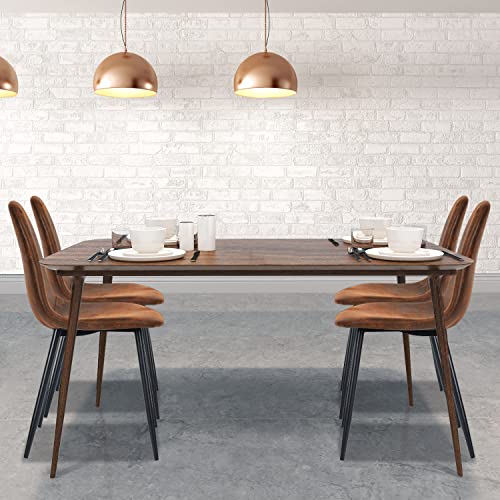 Zanzio Dining Chairs Set of 4 - Lounge Kitchen Chairs with PU Upholstered Seat Back Washable Kitchen Room Side Chair with Metal Legs for Living Room, Suede Brown