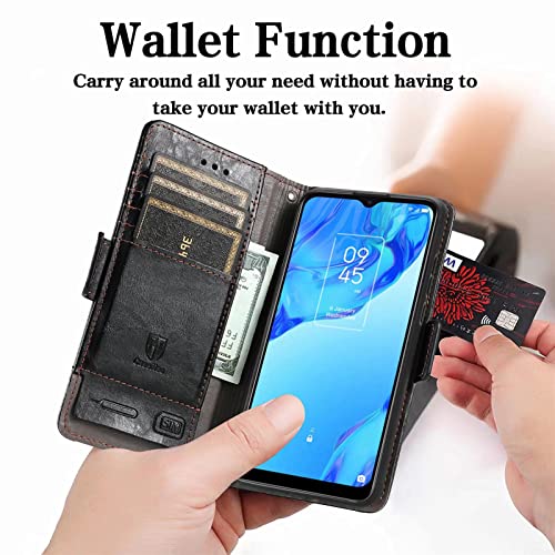 FTRONGRT Case for Tecno Camon 18, with Mobile Phone Holder, Fall-Proof, Suitable for Tecno Camon 18 Folding Mobile Phone Leather Protective Shell.Black