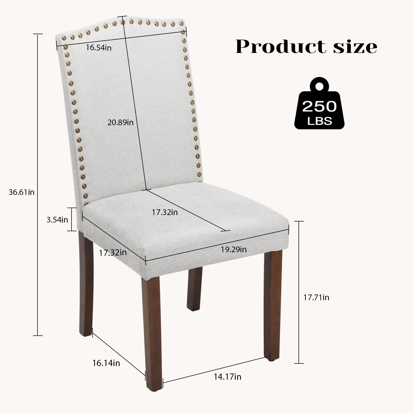DUMOS Dining Chairs Set of 4, Fabric Dining Room Chairs, Upholstered Parsons Chairs with Nailhead Trim & Wood Legs, Kitchen Side Chair for Dining Living Room,Bedroom - Grey