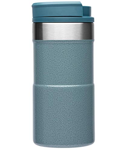 Stanley NeverLeak Travel Mug .25L Hammertone Ice - Leakproof - Tumbler for Coffee, Tea & Water - BPA FREE - Stainless-Steel Thermo Cup fits under most coffee makers - Dishwasher Safe