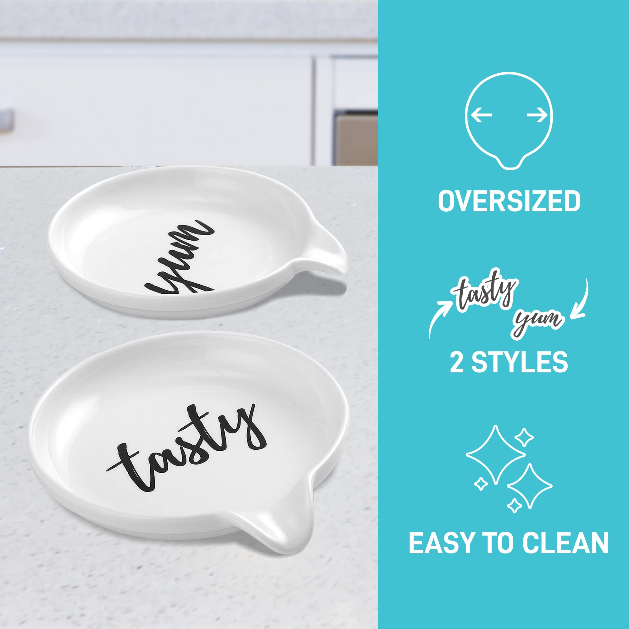 Oversized Spoon Rest for Kitchen - 2 Pack - White Ceramic Farmhouse Design for Cooking - Stove Top, Kitchen Counter, Countertop - Ladle Holder, Spoon Holder, Utensil Rest, Coffee Spoon Rest…