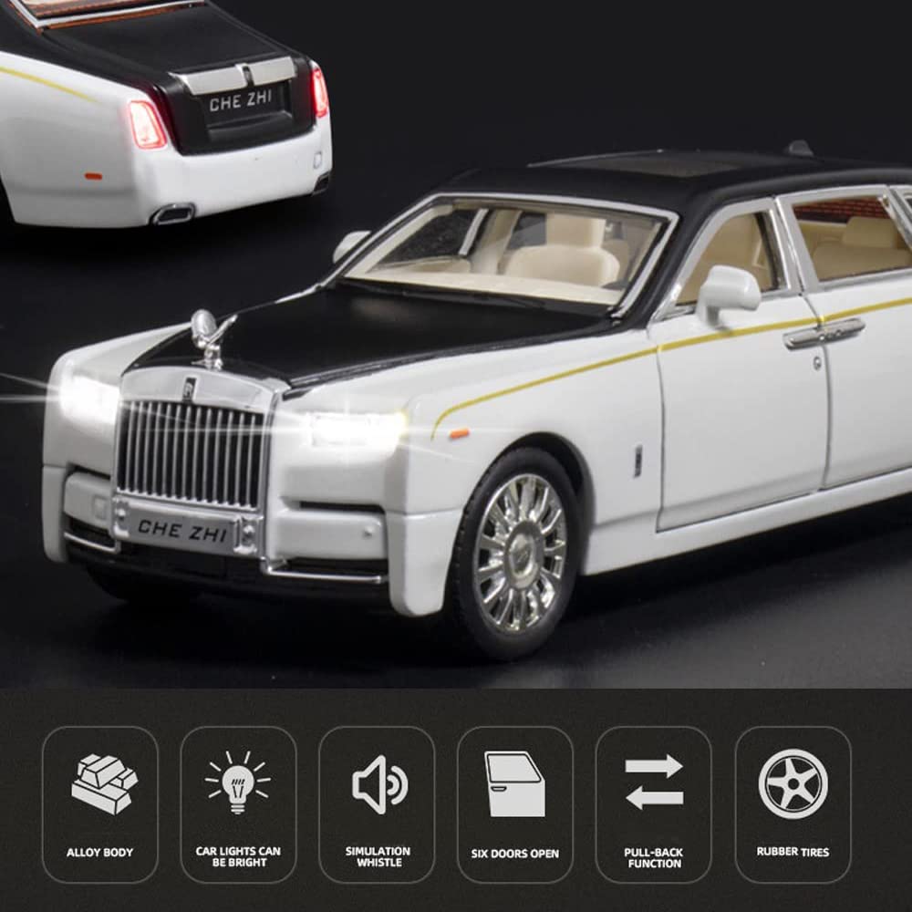 EROCK 1:32 Rolls-Royce Phantom Model Car,Zinc Alloy Pull Back Toy car with Sound and Light for Kids Boy Girl Gift,Collection of car model enthusiasts. (white)
