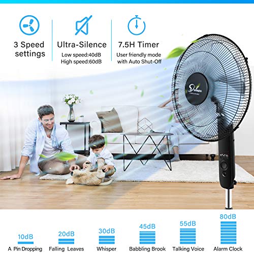Simple Deluxe Pedestal Stand Fan with Remote Control for Indoor, Bedroom, Living Room, Home Office & College Dorm Use,3 Speed, Black, 16 Inch