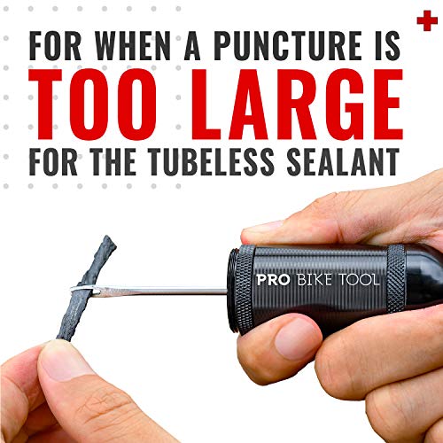 PRO BIKE TOOL Tubeless Bike Tire Repair Kit – for MTB and Road Bicycle Tires – Fix a Puncture or Flat, Fast – Tackle Set Includes Storage Canister, Plugger Tool and Plugs - 5 Bacon and 5 Black Strips