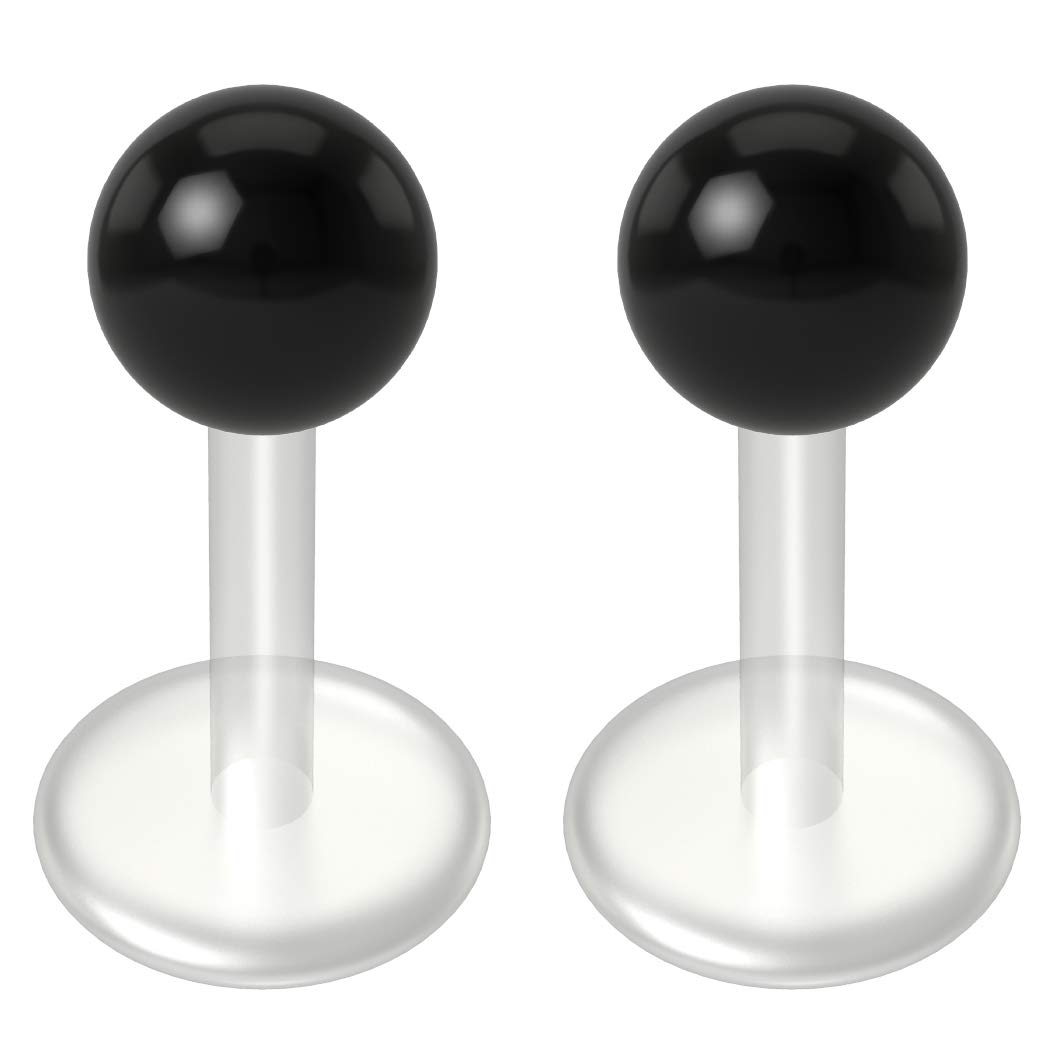 Evonix 2pc Black Labret 16g Flexible Studs Bioplast Clear Plastic Bioflex Monroe Lip Piercing Jewelry 6mm