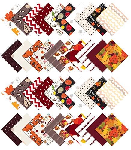 Soimoi Autumn Fall Theme Print Precut 5-inch Cotton Fabric Quilting Squares Charm Pack DIY Patchwork Sewing Craft- Multicolor