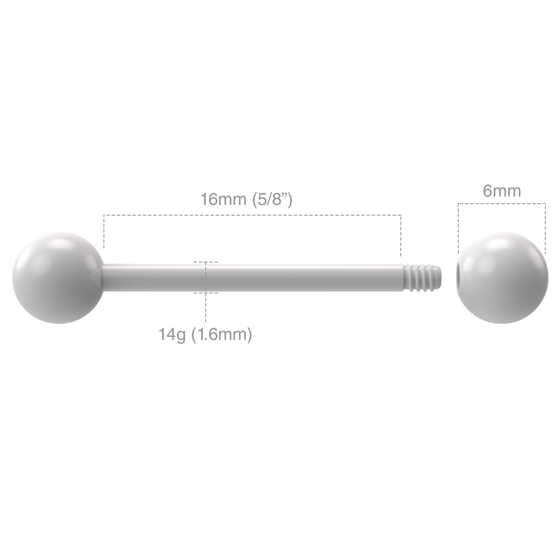 Evonix 2pc White Acrylic Tongue Ring 14g Plastic Barbell Bar Balls 16mm 5/8 Piercing Rings For Women Men