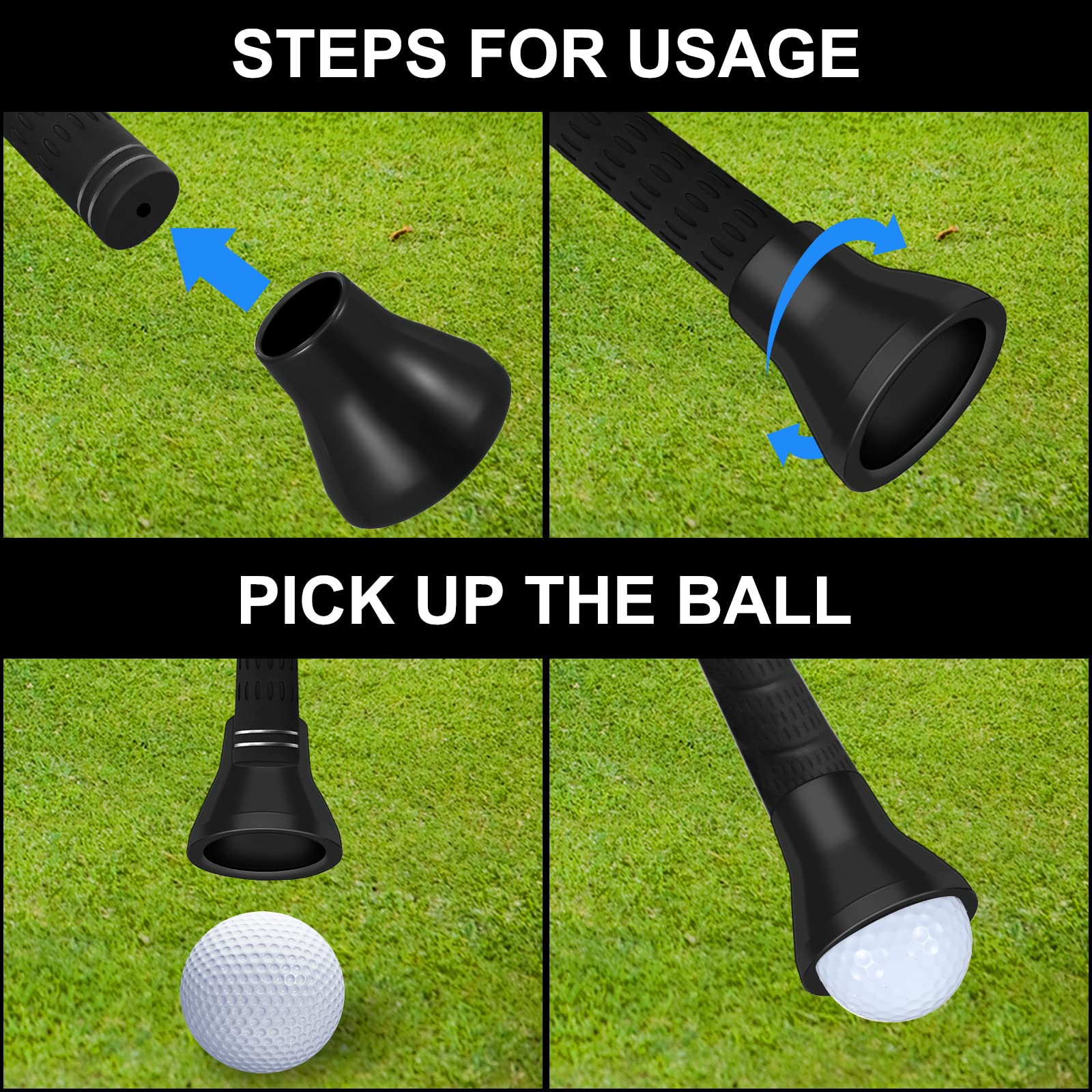 Deekin 6 Pcs Golf Ball Retriever Lightweight Back Saver Suction Cup and 3 Prongs Ball Grabber for Putter Golf Picking Accessories Golfer Gifts