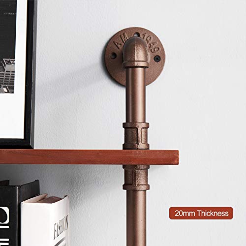 ivinta 2-Tier Floating Shelves Industrial Pipe Shelf Wall Mounted Solid Wood Shelf Hanging Wall Bookshelf for Kitchen Office Ladder Shelf for Living Room Bathroom