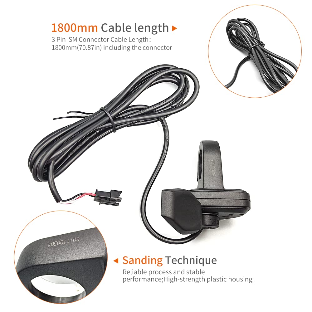 E-Bike Thumb Throttle,108X Left Thumb Throttle Speed Control 3 Pin SM Connector 12V 24V 36V 48V 72V for Electric Scooters and EBike (108X-L SM Plug)
