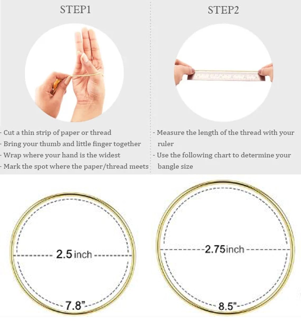 Edforce Stainless Steel Glossy Thin Round Bangle Bracelet Set for Women, Set of 7 (Gold, 8.5)