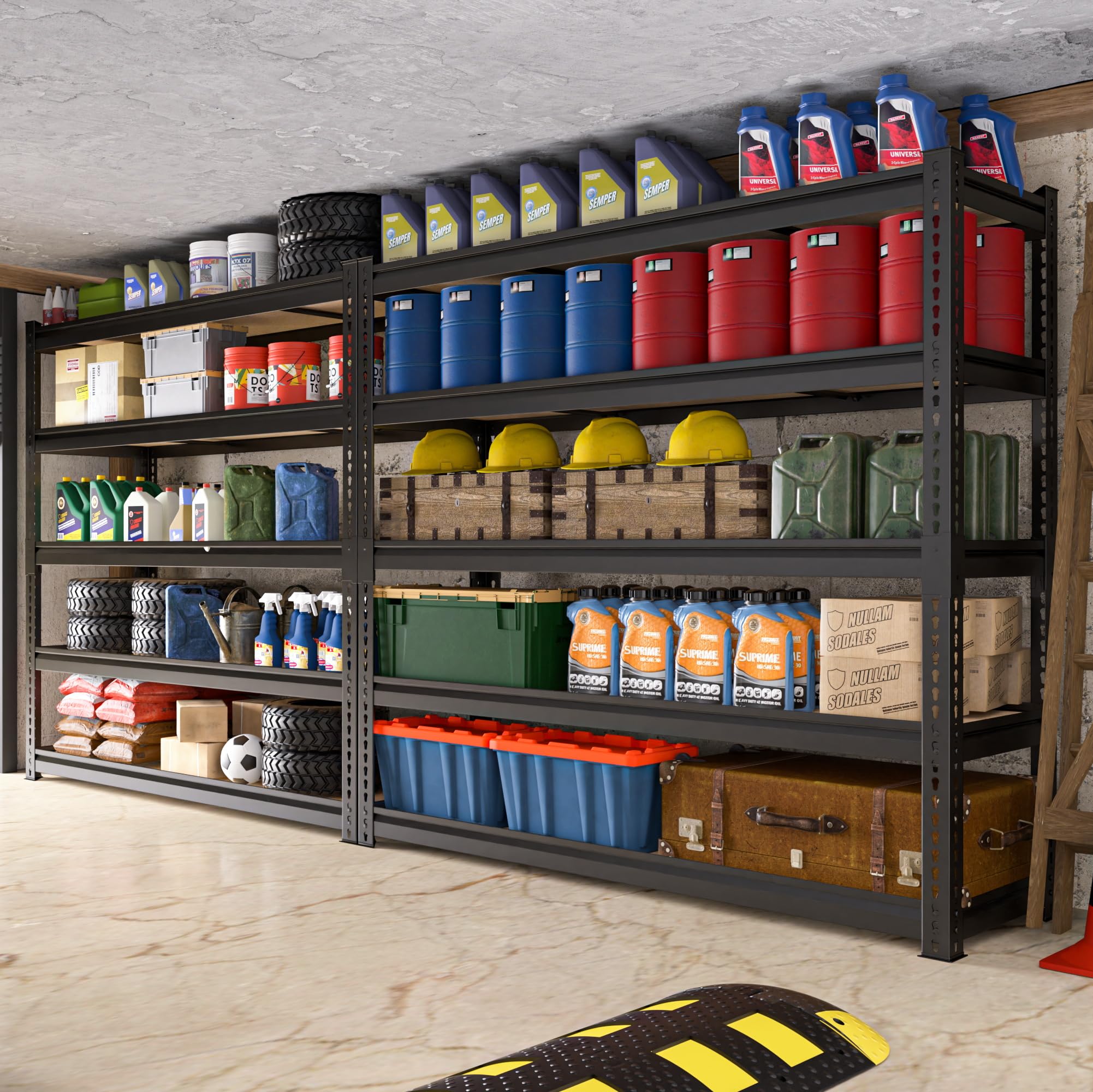 MUPATER 47.83" W x 23.82" D x 72.05" H Metal Storage Shelves, 5 Tier Shelves and Adjustable Shelves, Garage Shelving Unit, Standing Utility Shelf Racks for Garage Warehouse Kitchen
