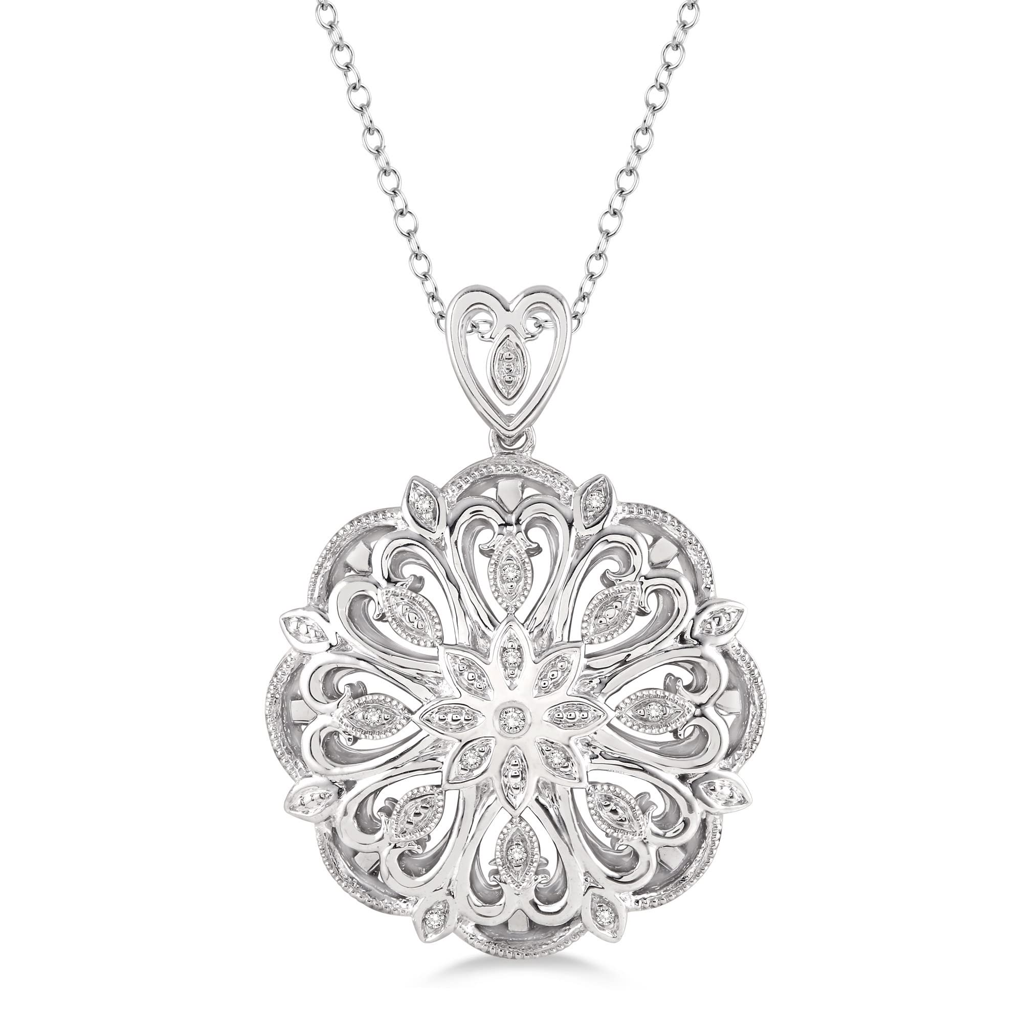 Evoque Sterling Silver Necklaces(1/20 Cttw, J-K Color, I1-I2 Clarity) - 18" Silver Medallion Pendant For Women