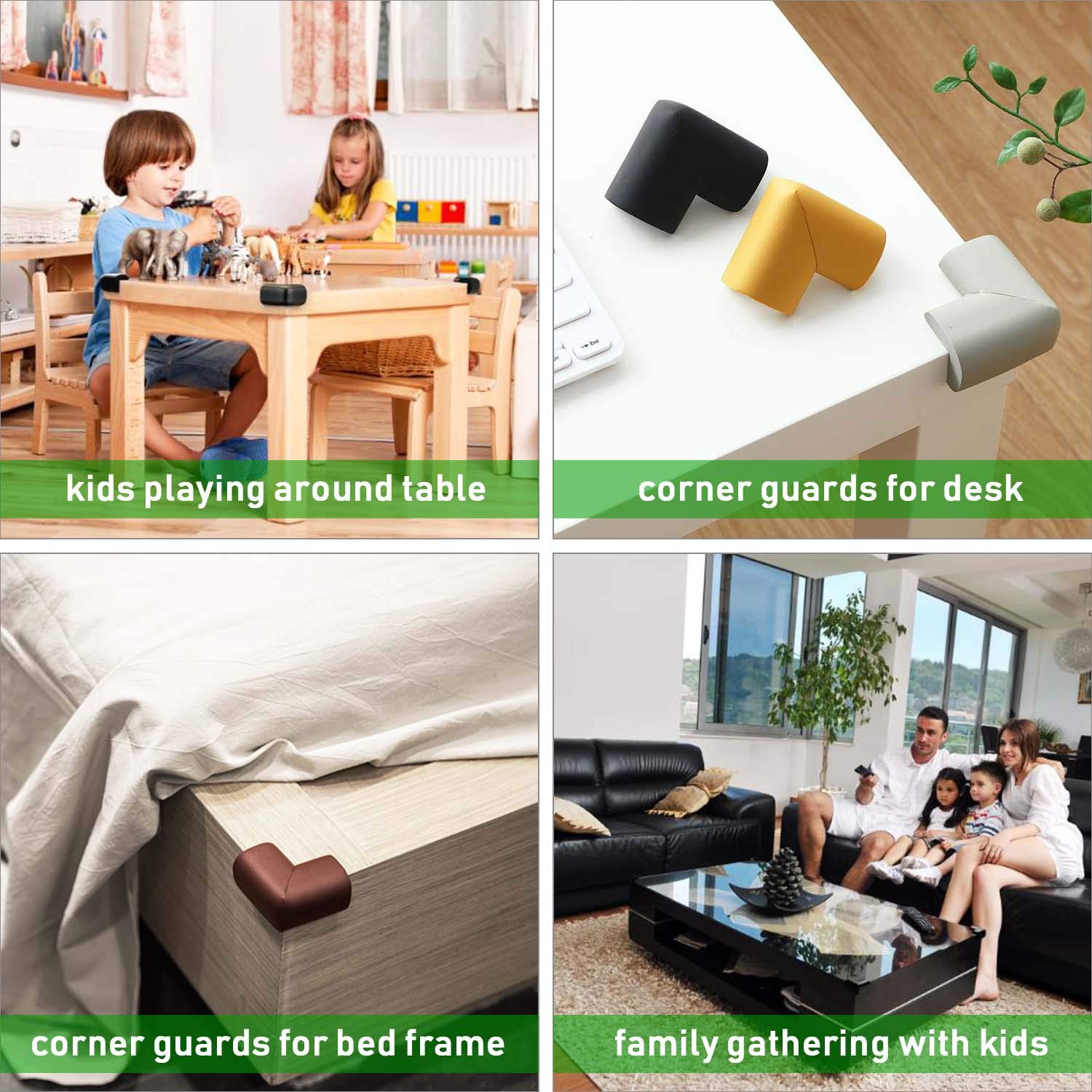 Edge Corner Guards, 8 Pack, Desk Corner Protector, Table Edge Cushion, Baby Furniture Bumper, Baby Safety Corner Guard, Corner Foam Cover, Fireplace Bumper for Kid, Self Adhesive (Black)