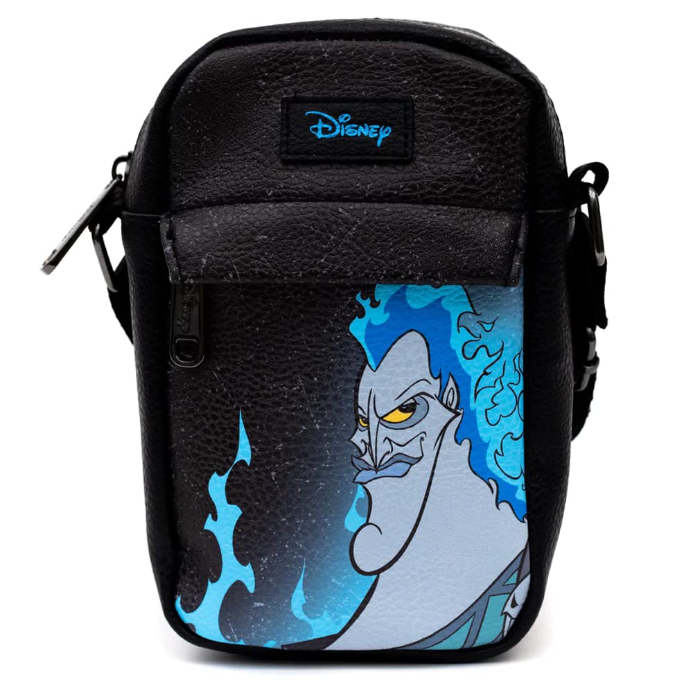 Disney Bag, Cross Body, Disney Villain Hercules Hades Pose and Logo Black Blues, Vegan Leather