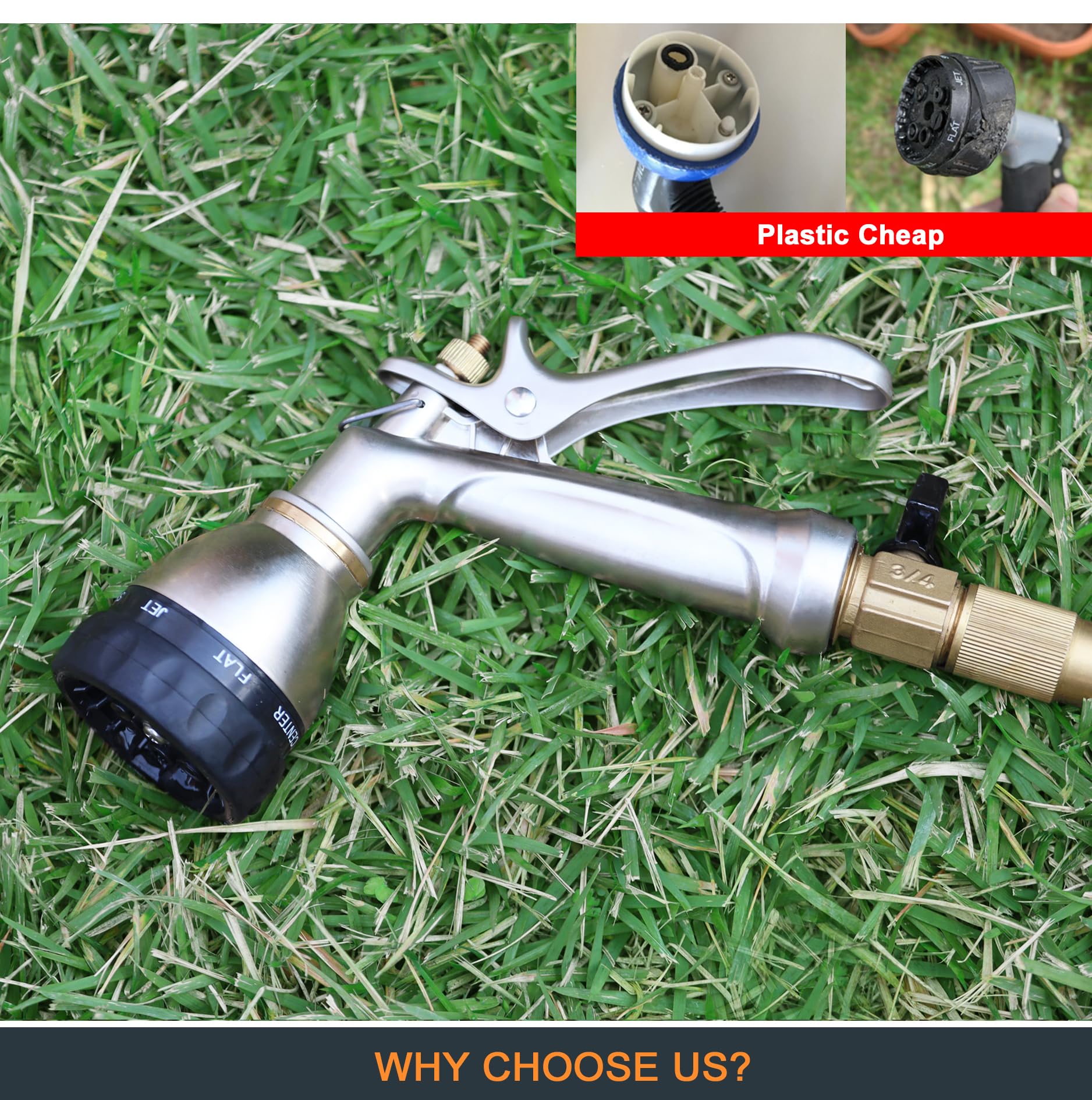 ESOW Garden Hose Nozzle 100% Heavy Duty Metal, Water Hose Sprayer with 7 Watering Patterns, Rear Trigger Design, High Pressure Nozzle Sprayer for Watering Plants, Car and Pet Washing