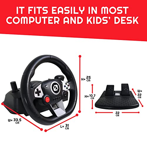 EVORETRO Steering Wheel for PC, Racing Wheel, Pedals, Paddle & Stick Shifter, Compatible with Nintendo Switch Games - Mario Kart 8 & More! High Vibration Feedback, Adjustable Desk Clamp