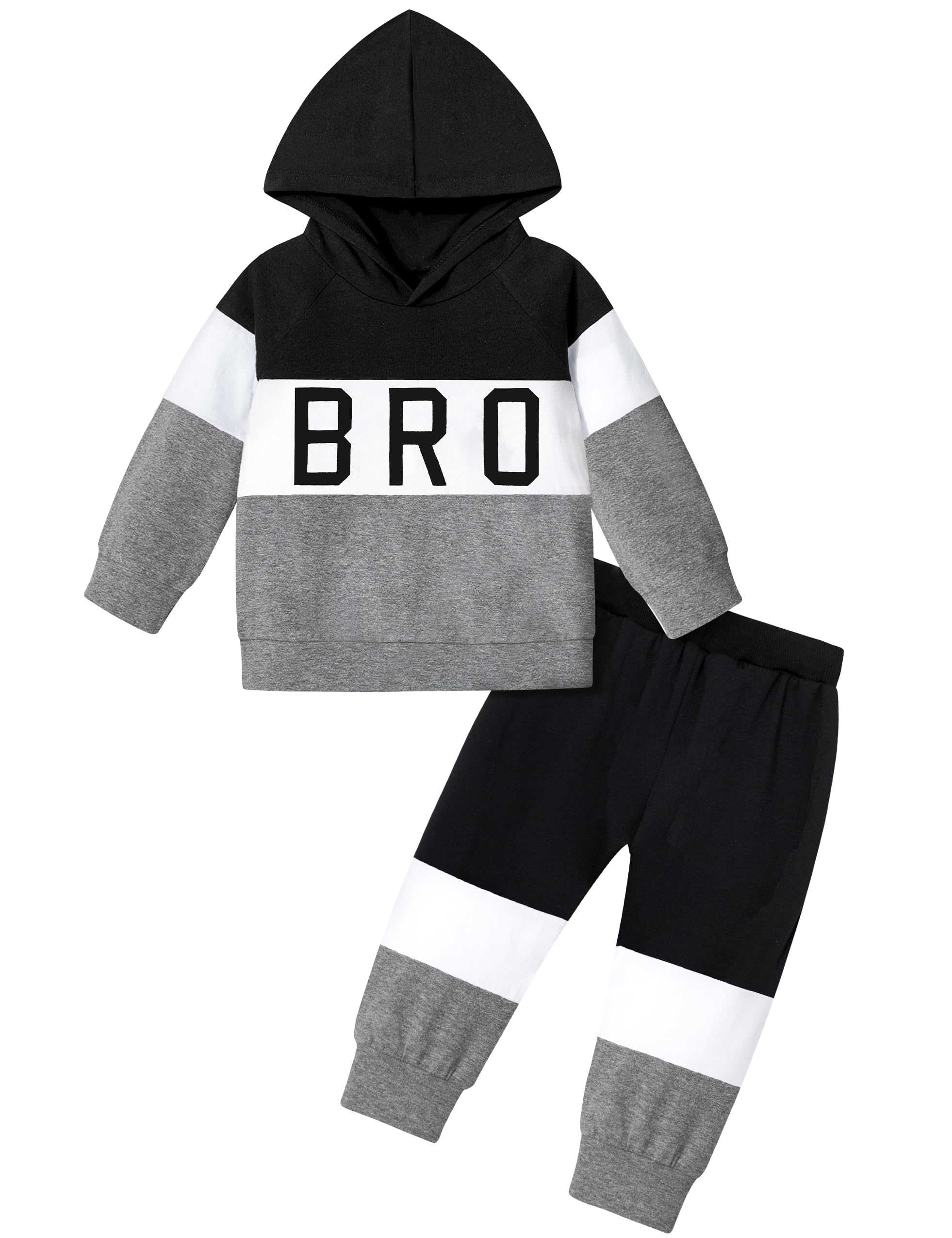 Fommy Toddler Boy Clothes, 5-6T Toddler Boy Fall Clothes Letter Print Long Sleeve Hoodie Top + Pants 2PCS Set