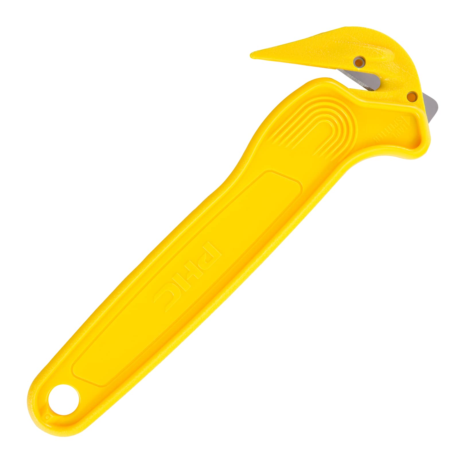 Pacific Handy Cutter Disposable Film Cutter NSF Certified Food Safe Safety Box Cutter & Bladeless Tape Splitter Perfect for Cryovac, Plastic Bags, & Shrink Wrap Yellow