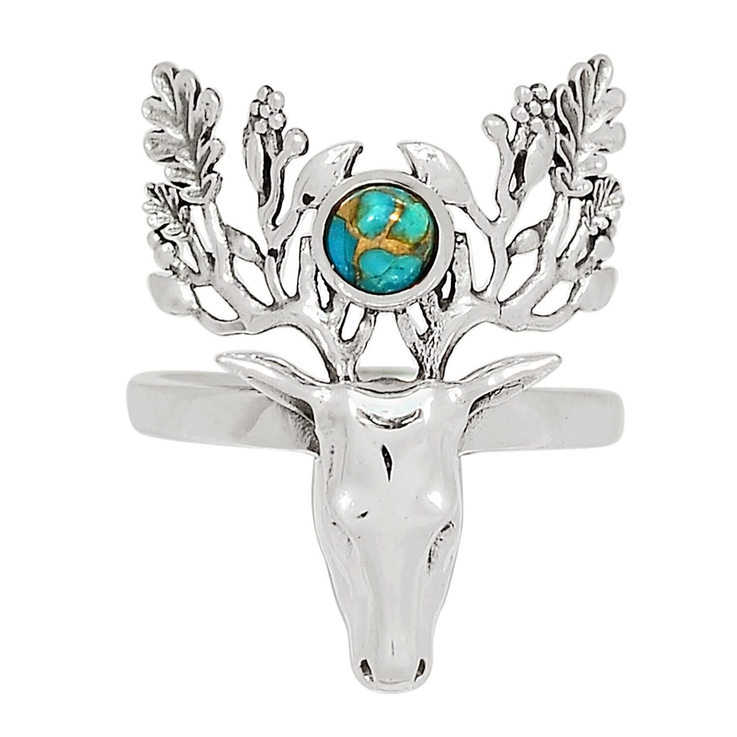 Deer - Composite Copper Blue Turquoise 925 Silver Ring Jewelry s.6 ALLR-14700
