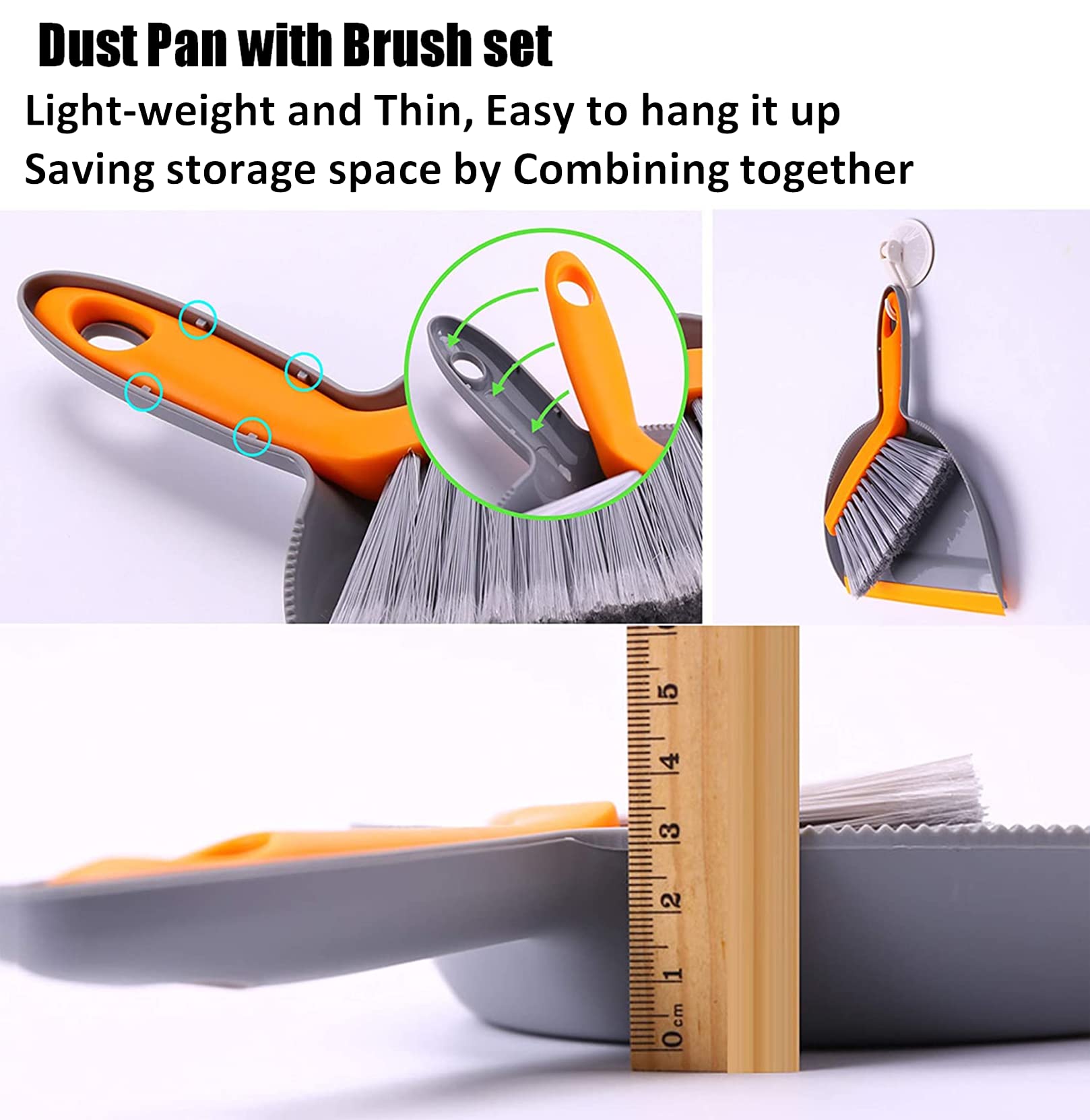 Mini Broom and Dustpan Set - Small Broom and Dustpan Set for Home, Camping Broom, Whisk Brooms Small(Gray Orange)