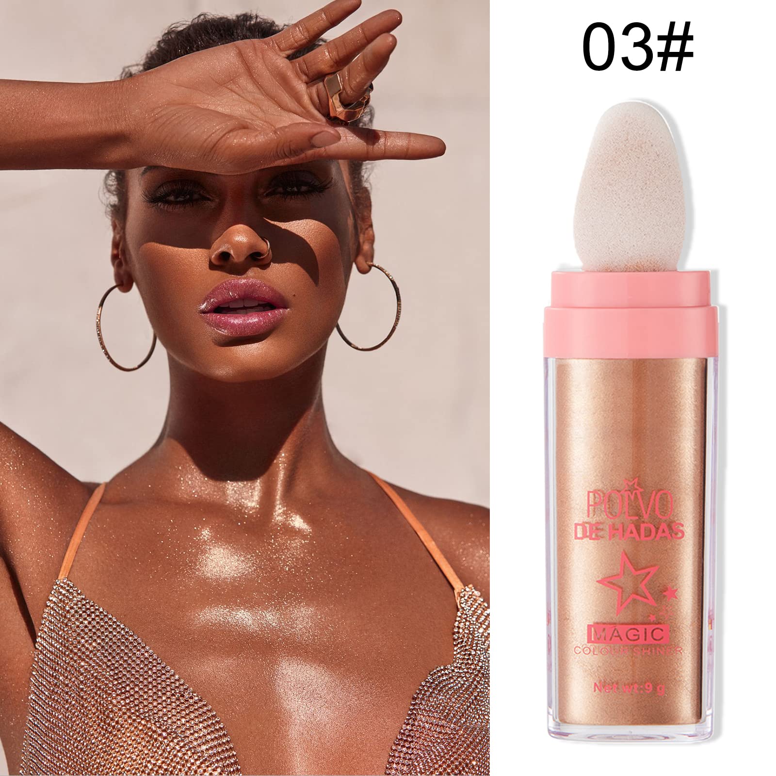 Jutqut Highlighter Patting Powder, Body Shimmer Highlighter Powder, Brightens Makeup Stick for Face Body Hair Cosmetic #01 White Moonbeam